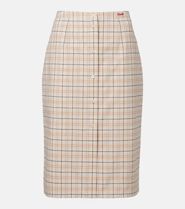 Prada Checked Cotton Poplin Pencil Skirt