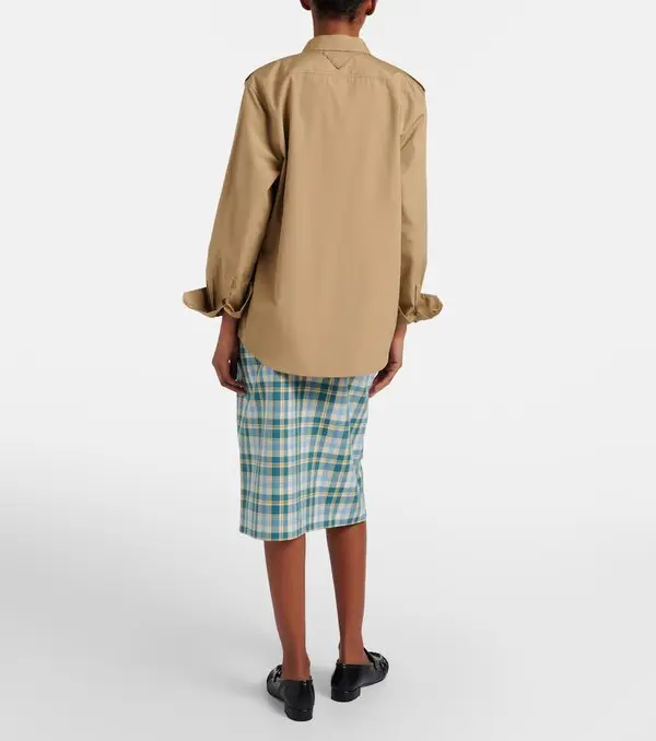 Prada Plaid Cotton Poplin Pencil Skirt - Blue