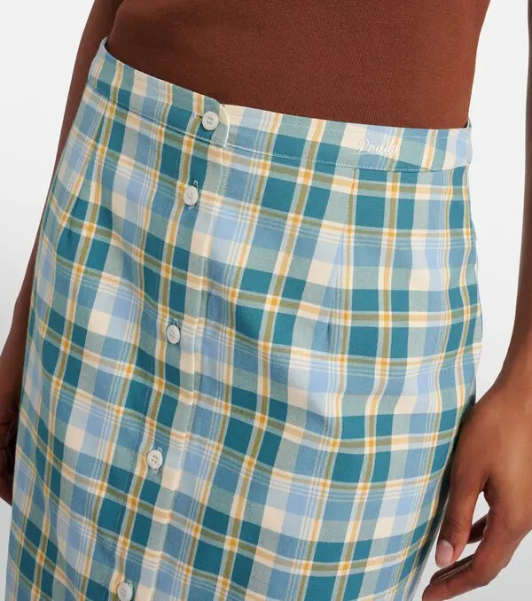 Prada Plaid Cotton Poplin Pencil Skirt - Blue