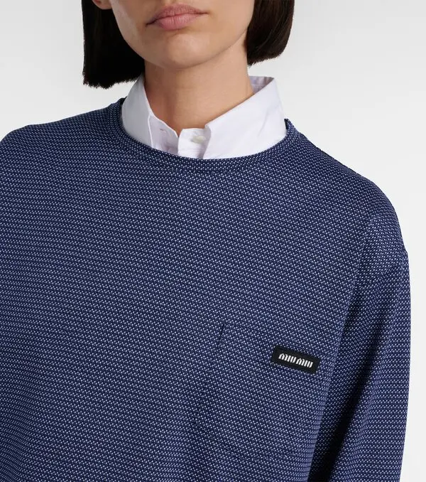 Miu Miu Striped Jacquard Cotton Jersey T-shirt - Blue