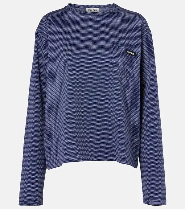 Miu Miu Striped Jacquard Cotton Jersey T-shirt - Blue