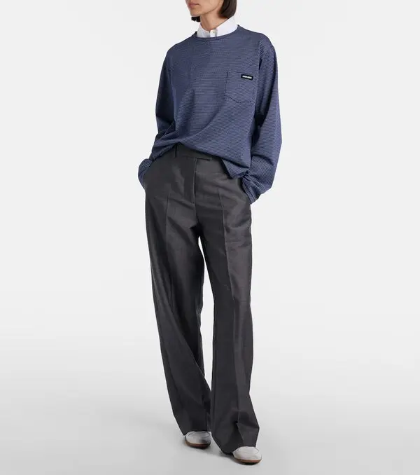 Miu Miu Striped Jacquard Cotton Jersey T-shirt - Blue