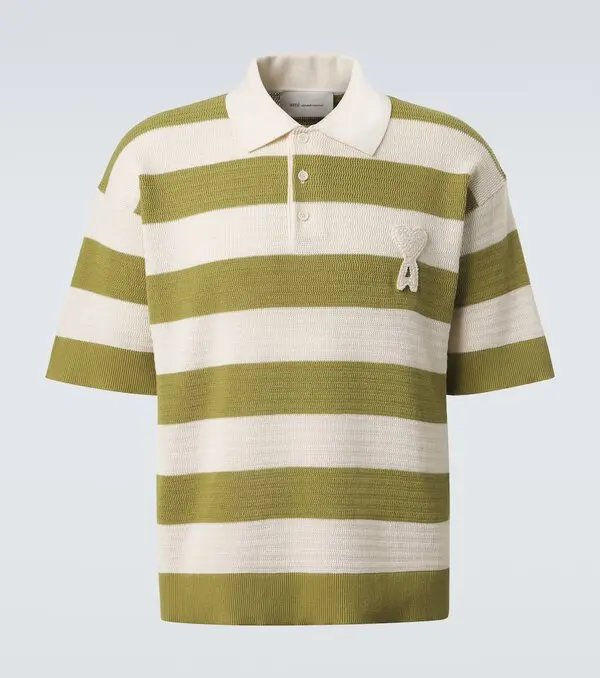 AMI Paris De Cour Striped Cotton Polo Shirt