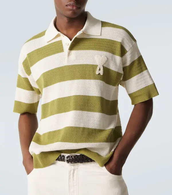 AMI Paris De Cour Striped Cotton Polo Shirt