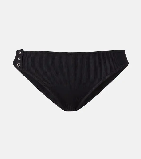 TOTEME Ribbed-knit Bikini Bottoms With Button Detail - Black