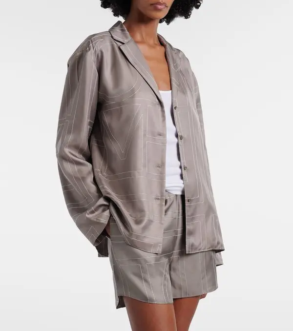 TOTEME Logo Silk Twill Pajama Shirt - Grey