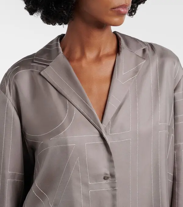TOTEME Logo Silk Twill Pajama Shirt - Grey