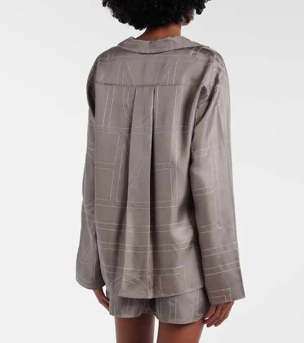 TOTEME Logo Silk Twill Pajama Shirt - Grey