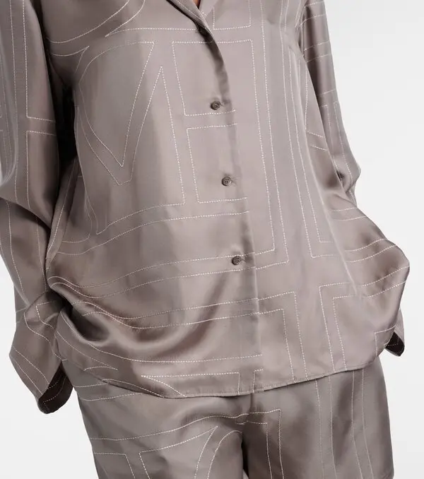 TOTEME Logo Silk Twill Pajama Shirt - Grey