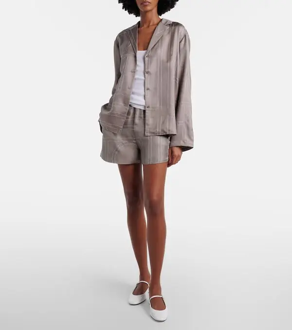 TOTEME Logo Silk Twill Pajama Shirt - Grey