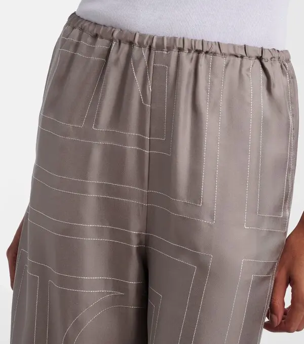 TOTEME Monogram Silk Twill Pajama Pants - Grey