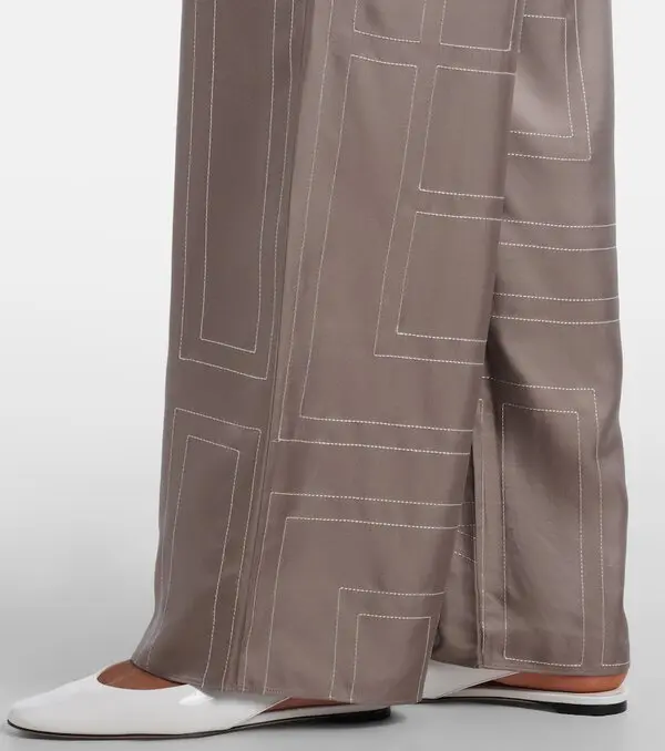 TOTEME Monogram Silk Twill Pajama Pants - Grey