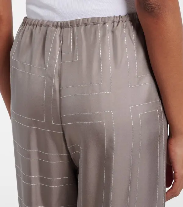 TOTEME Monogram Silk Twill Pajama Pants - Grey