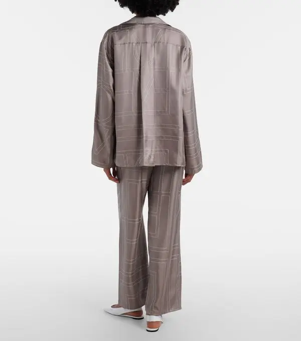 TOTEME Monogram Silk Twill Pajama Pants - Grey