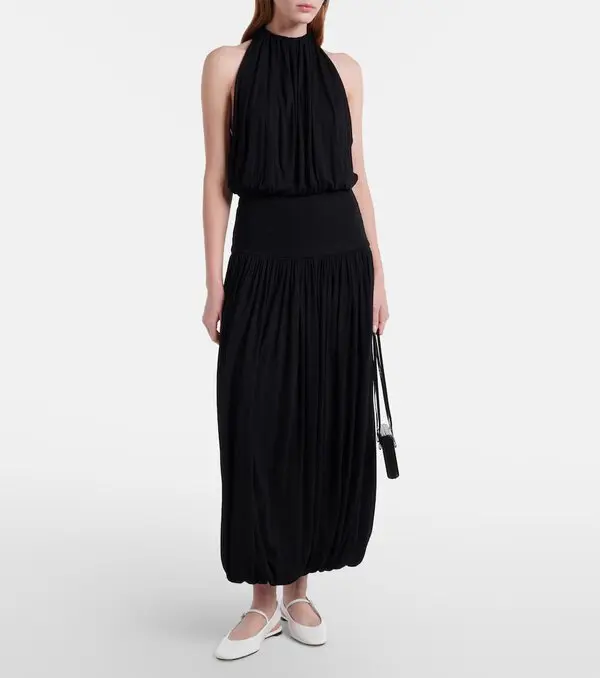 TOTEME Gathered Jersey Midi Dress - Black