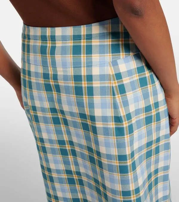 Prada Plaid Cotton Poplin Pencil Skirt - Blue