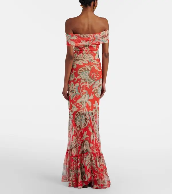 Etro Printed Off-shoulder Gown