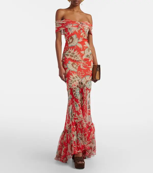 Etro Printed Off-shoulder Gown