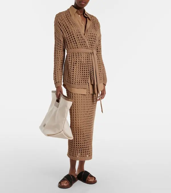 Max Mara Gelo Open-knit Cotton Wrap Cardigan - Brown