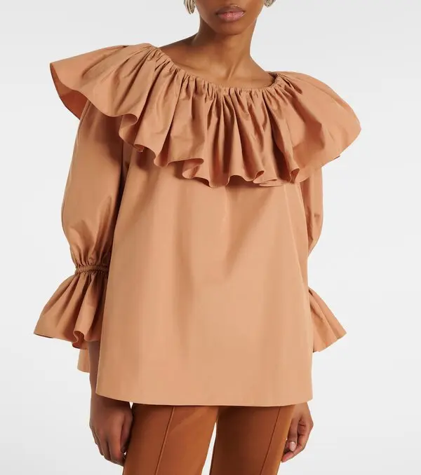 Chloé Ruffled Cotton Poplin Blouse - Brown