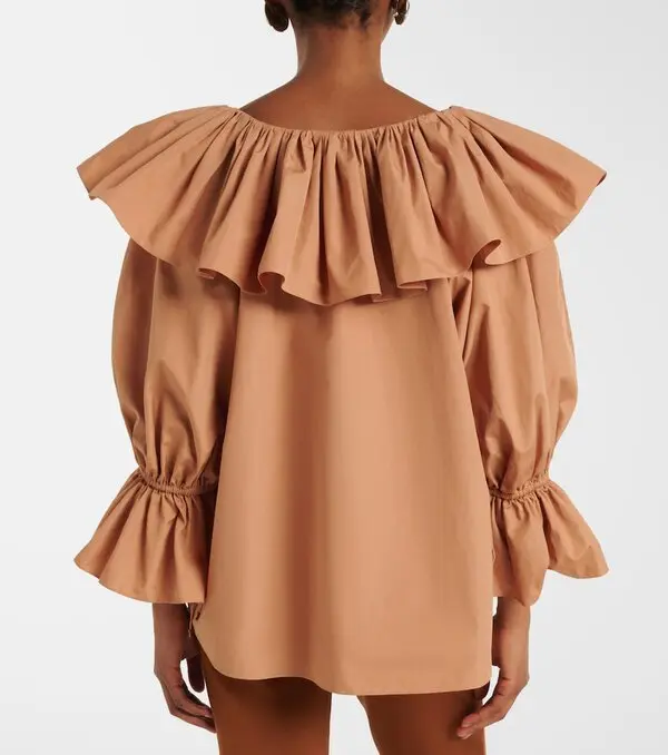 Chloé Ruffled Cotton Poplin Blouse - Brown