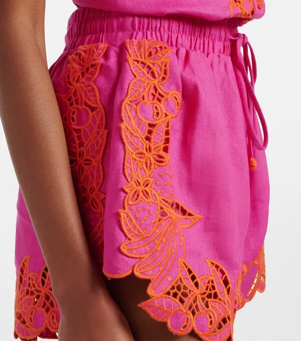 Farm Rio Embroidered Linen Shorts