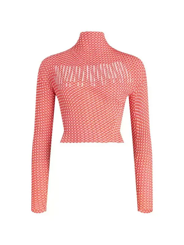 JEAN PAUL GAULTIER Gingham-pattern Asymmetric-collar Top - Red