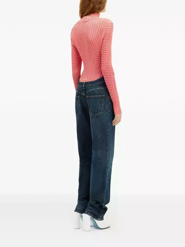 JEAN PAUL GAULTIER Gingham-pattern Asymmetric-collar Top - Red
