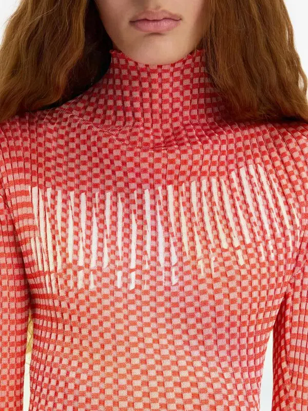 JEAN PAUL GAULTIER Gingham-pattern Asymmetric-collar Top - Red