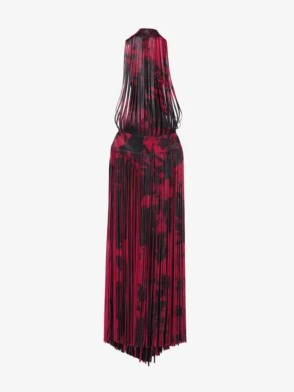 Alexander McQueen Leather Floral Fringe Dress - Black/red