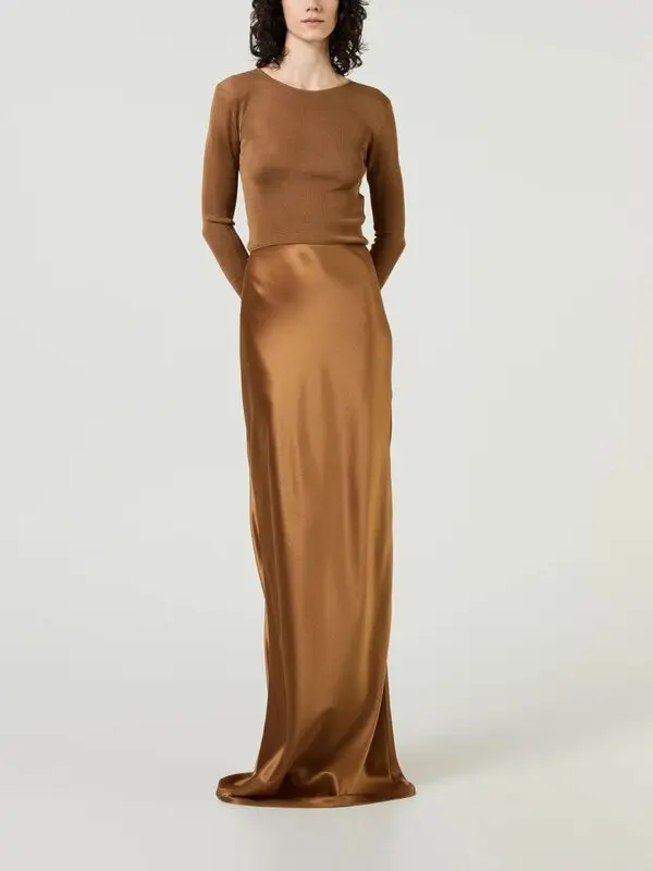 Saint Laurent Silk Satin Slip Skirt - Brown