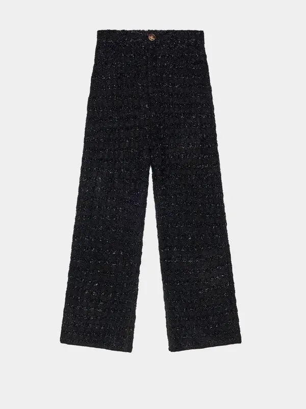 Balenciaga Large Baggy Wool Tweed Knit Trousers - Black