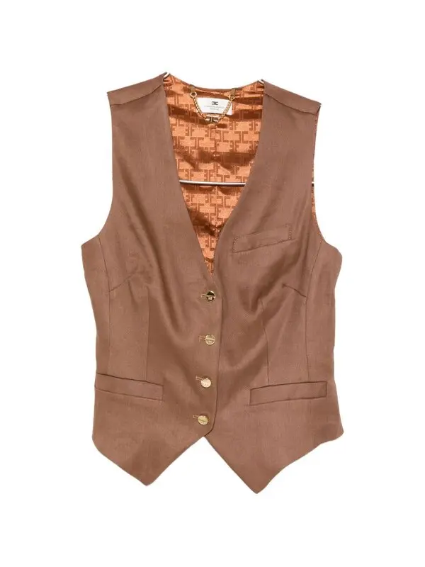 Elisabetta Franchi Linen-blend Button Detailed Vest - Brown