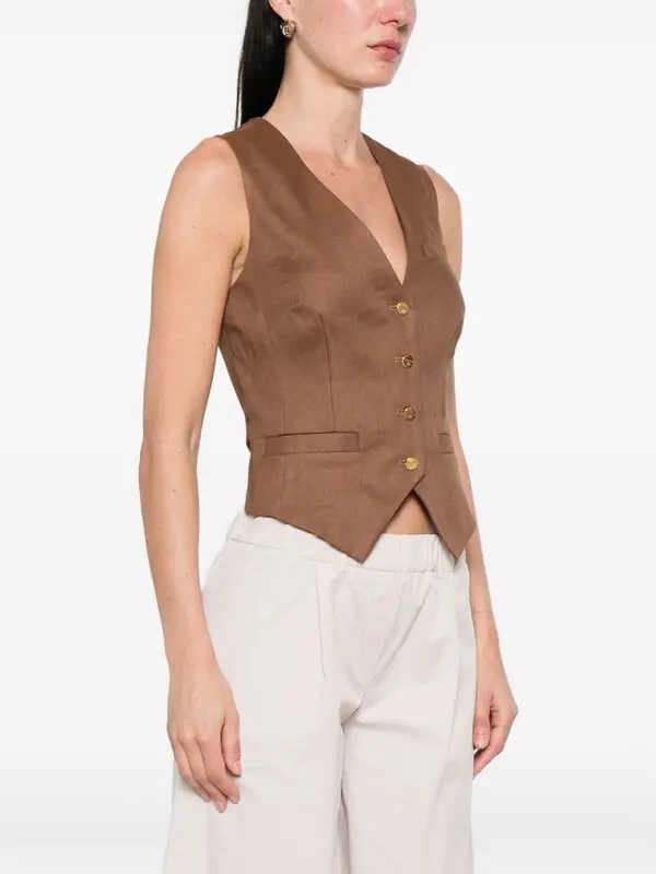 Elisabetta Franchi Linen-blend Button Detailed Vest - Brown