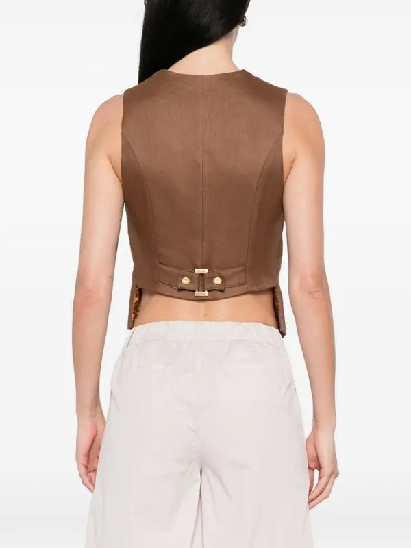 Elisabetta Franchi Linen-blend Button Detailed Vest - Brown