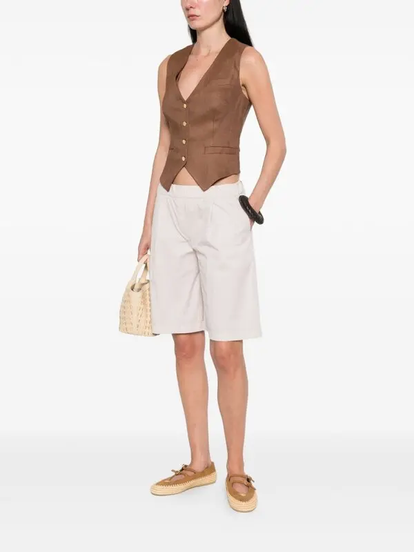 Elisabetta Franchi Linen-blend Button Detailed Vest - Brown