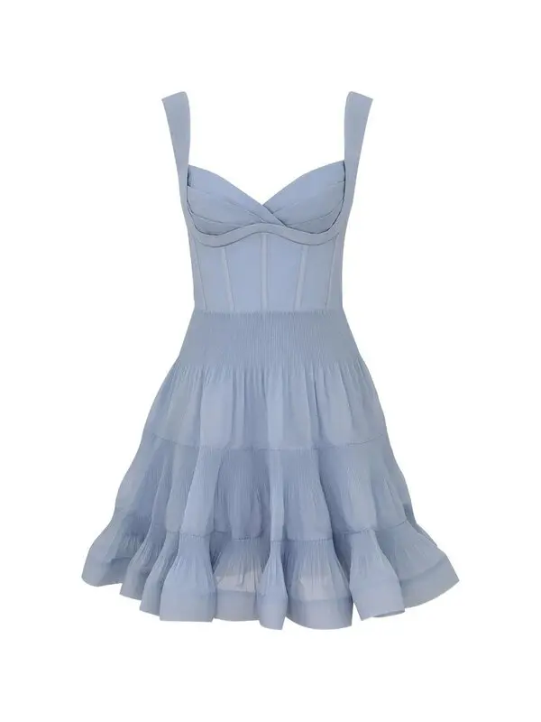 Zimmermann Pleated Printed Mini Dress - Sky Blue