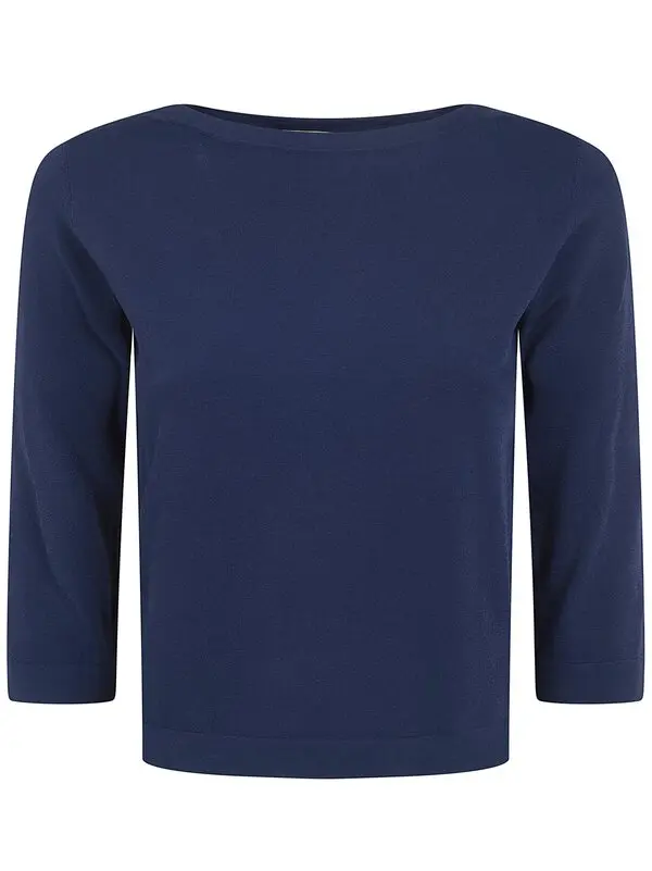 NUUR 3/4 Sleeve Boat Neck Sweater - Blue
