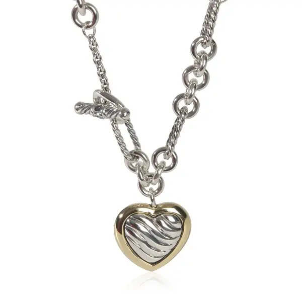 David Yurman Yellow Gold & Sterling Silver Figaro Link Heart Charm Necklace - Yellow_gold/sterling_silver