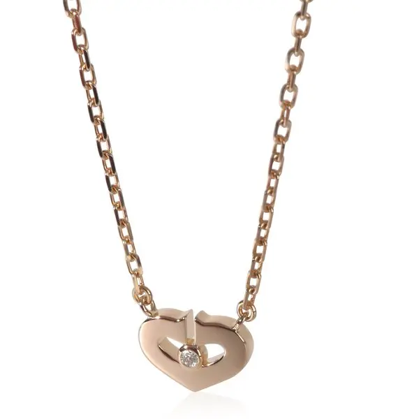 CARTIER Rose Gold Diamond C De Heart Necklace - Rose_gold