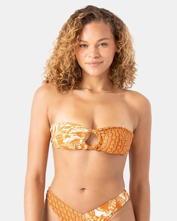 Roxy Printed Ring Bandeau Bikini Top - Rust Multi