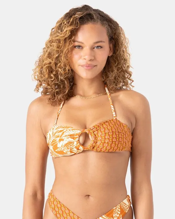 Roxy Printed Ring Bandeau Bikini Top - Rust Multi