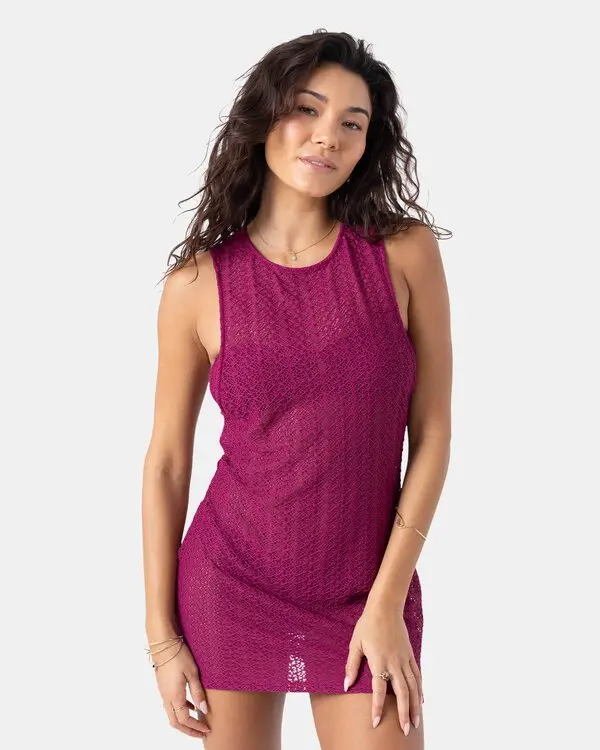 Roxy Crochet Cover Up Dress - Raspberry