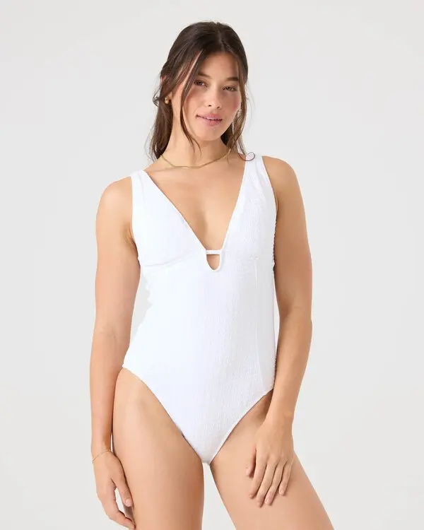 Roxy Haleiwa Plunge One-piece Swimsuit - Bright White
