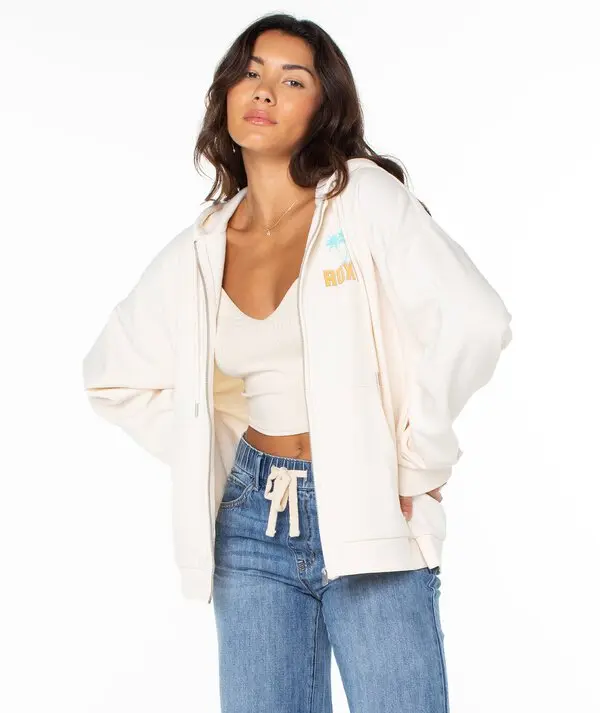 Roxy Zip-up Hoodie With Graphic Print - Dew Basic Beach