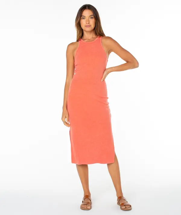 Roxy Emilia Midi Dress - Hot Coral Solid