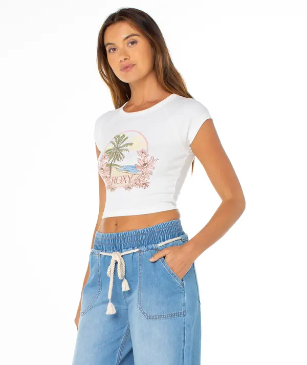Roxy Graphic Cropped T-shirt - Cloud Dancer Beach Day