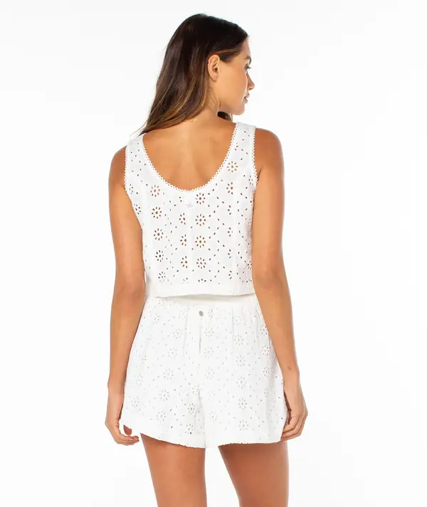 Roxy Kayla Eyelet Tank Top With Front Ties - Cloud Dancer Solid