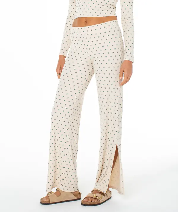 Roxy Printed Wide Leg Pant - Parchment