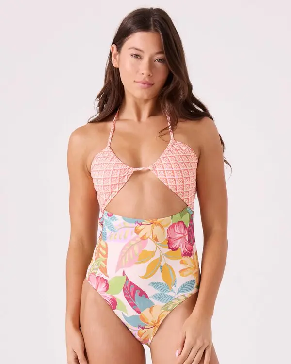 Roxy Hot Tropics Peek A Boo Moderate One Piece Swimsuit - Tropic Multi